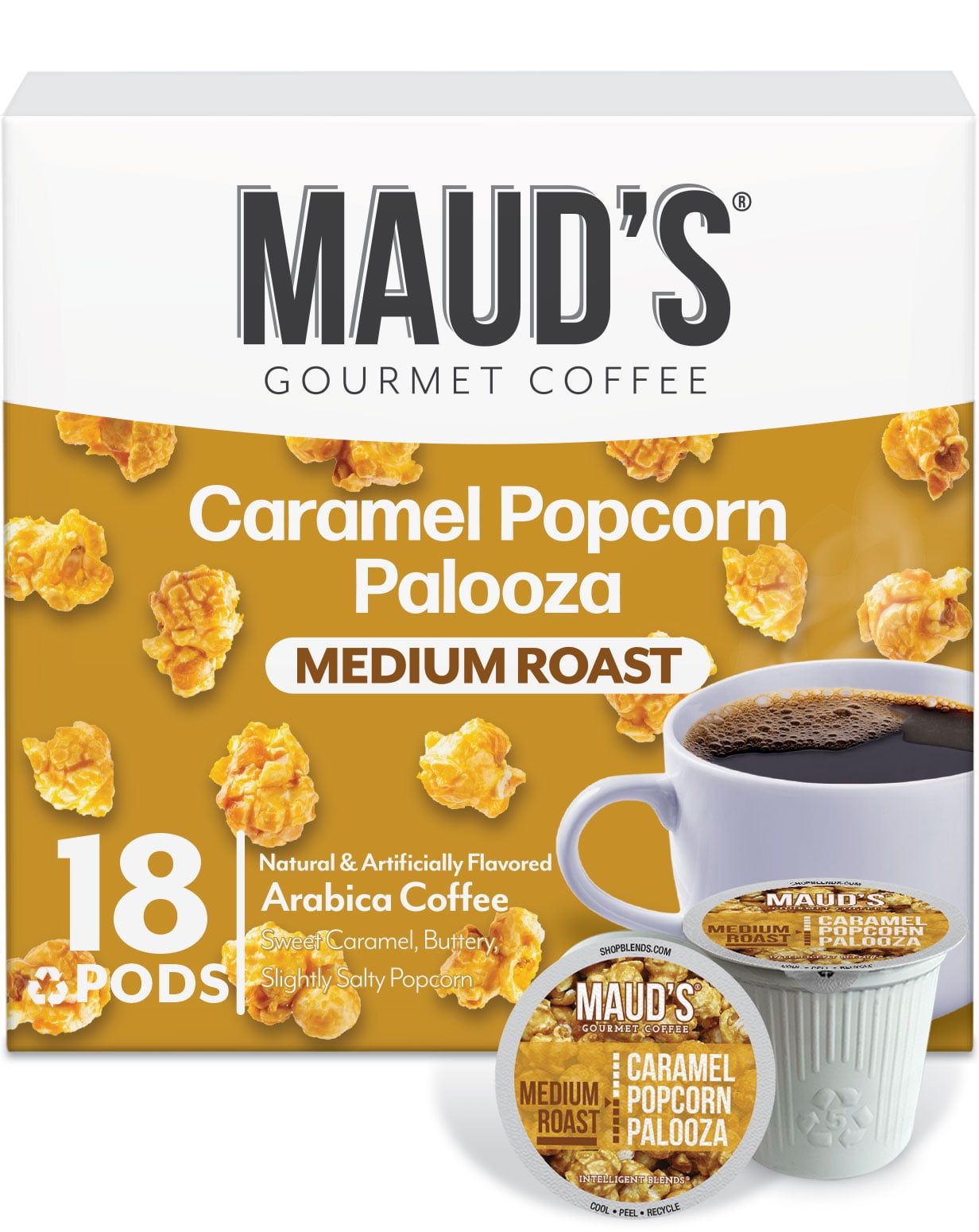 Maud's Caramel Popcorn Coffee Pods, Caramel Popcorn Palooza, Compatible w/ K-Cup Brewers, 18ct ...