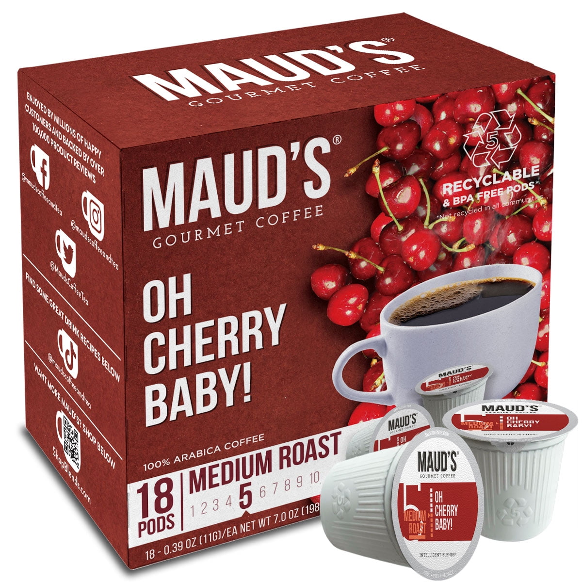 Maud's Cherry Flavored Coffee Pods, Oh Cherry Baby, Compatible w/ K-Cup ...
