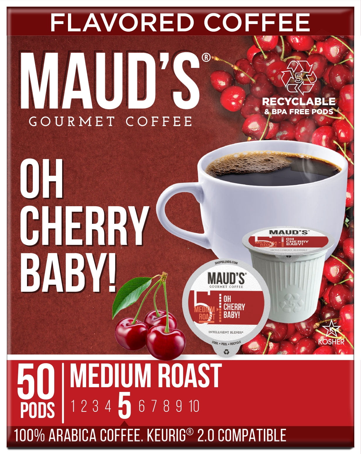 Maud's Cherry Flavored Coffee Pods, Oh Cherry Baby, Compatible w/ K-Cup ...