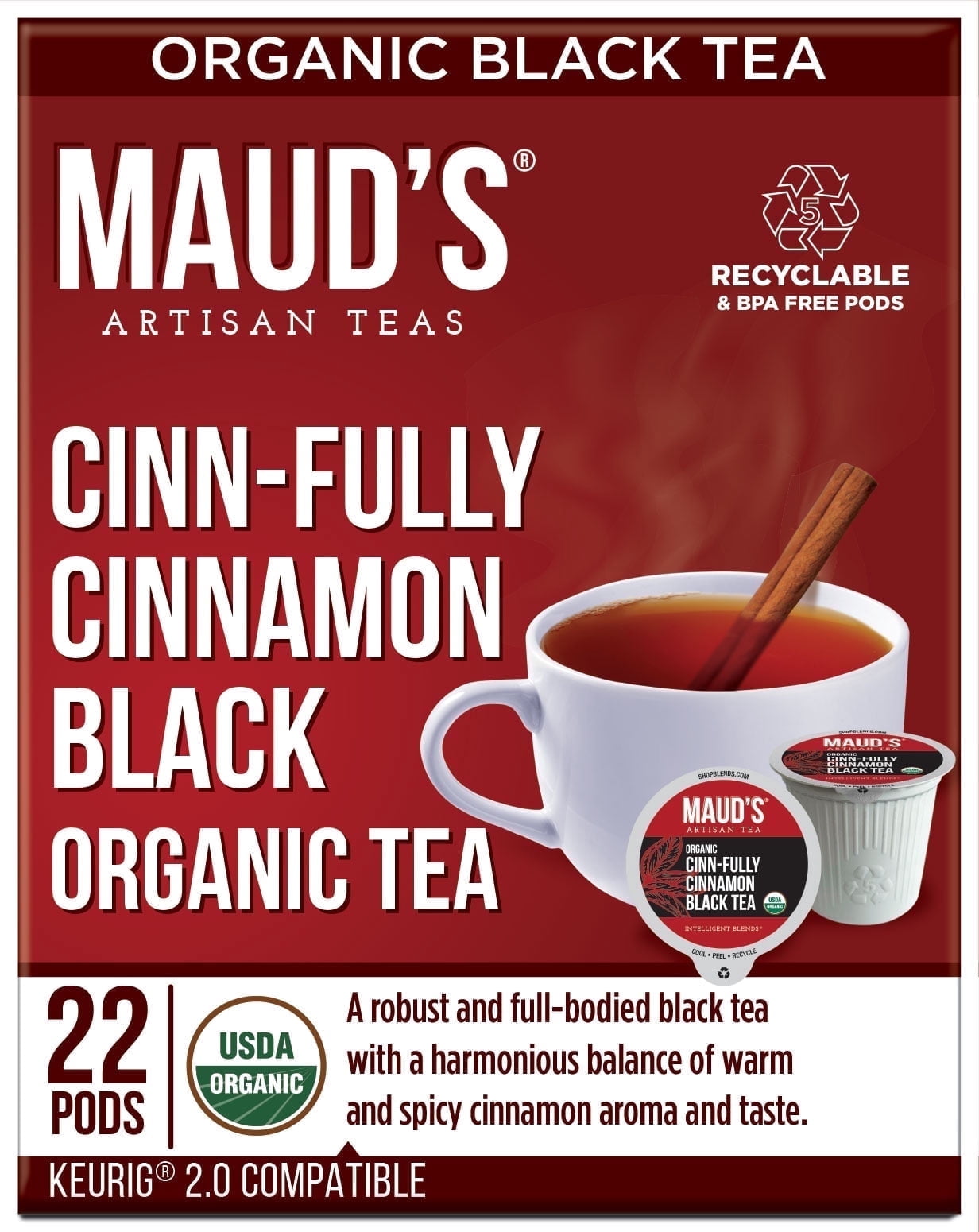 Maud's Cinnamon Black Tea Pods, Cinn-Fully Cinnamon, Compatible w/ K ...
