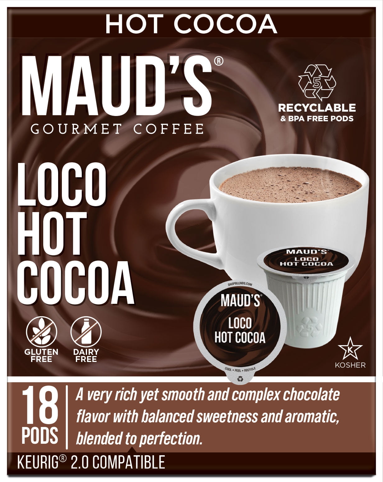 Maud's Dark Hot Chocolate Pods, Loco Hot Cocoa, 18ct, Compatible with ...
