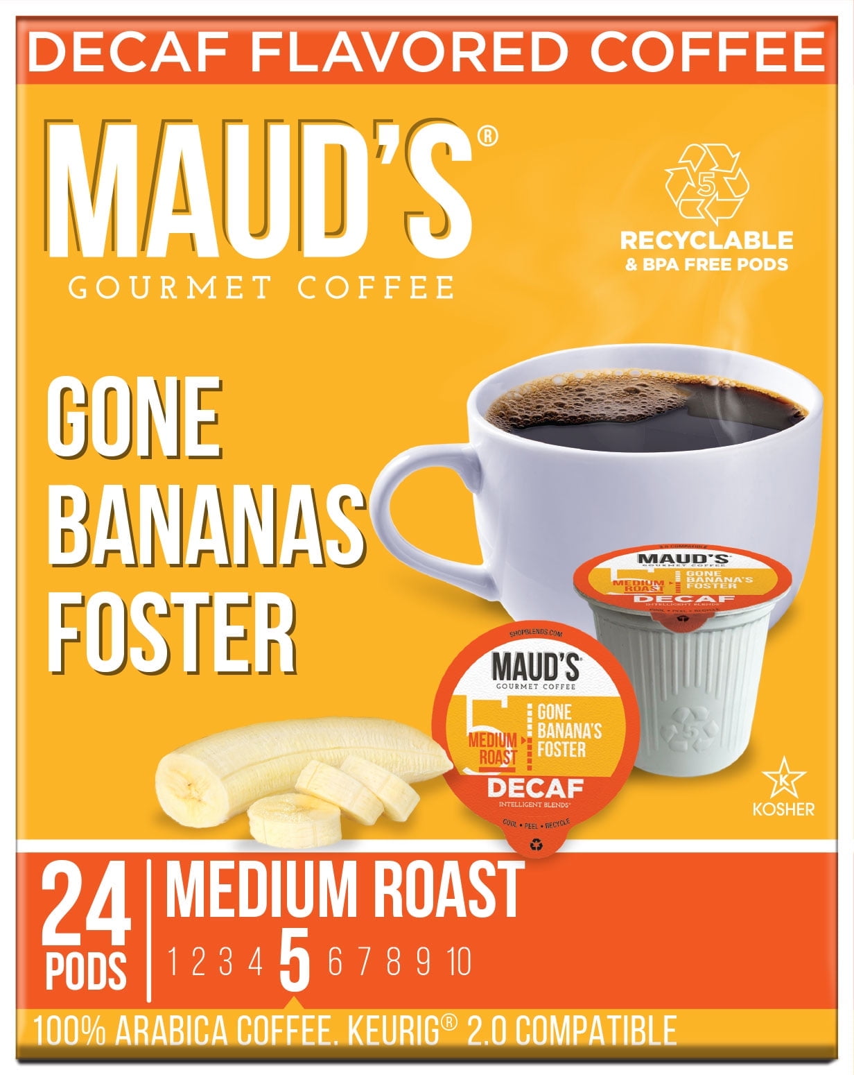 Maud's Decaf Banana Foster Coffee, Premium Medium Flavored Blend, 24ct ...