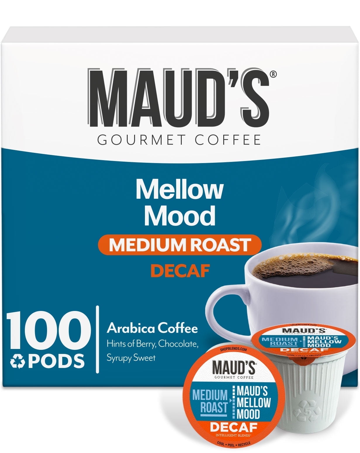 Maud's Decaf Dark Medium Roast Coffee Pods, Mellow Mood Decaf, Compatible w/ K-Cup Brewers ...