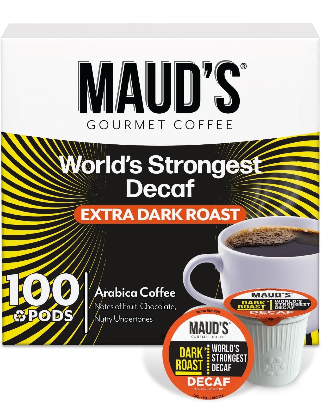 Maud's World's Strongest Decaf Coffee Pods, 100 ct, Decaffeinated Dark ...