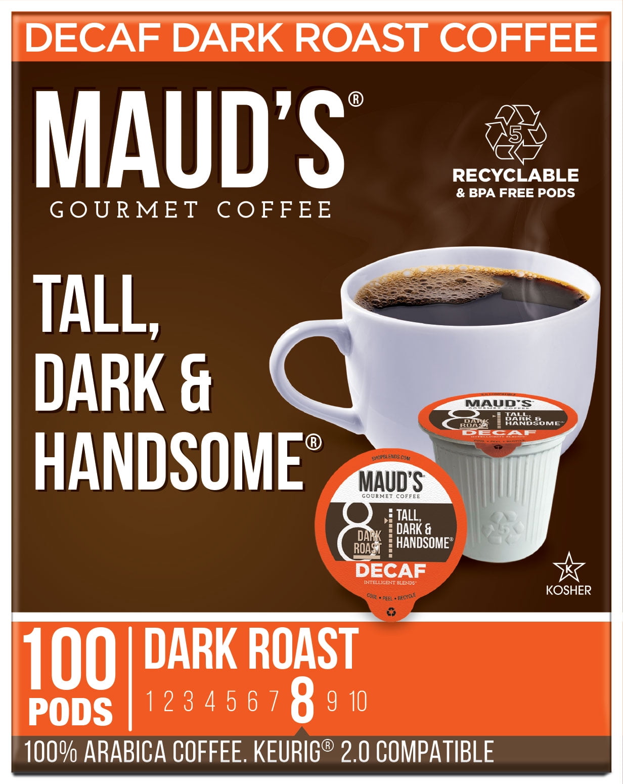 Maud's Decaf Dark Roast Coffee Pods, Tall Dark and Handsome, Compatible ...