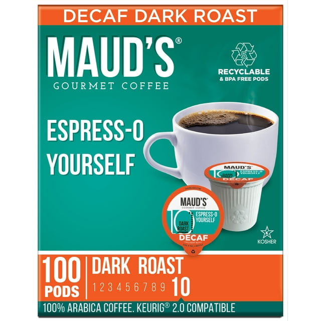 Free Shipping! Maud's Decaf Espresso Dark Roast Coffee Pods, Decaf ...