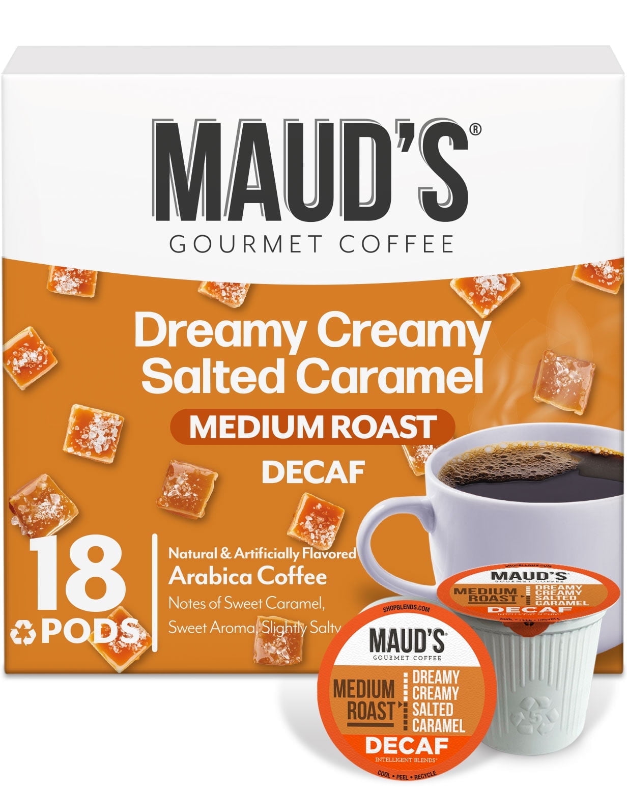 MAUD'S Decaf Salted Caramel Flavored Coffee Pods, 18 ct, Decaffeinated ...