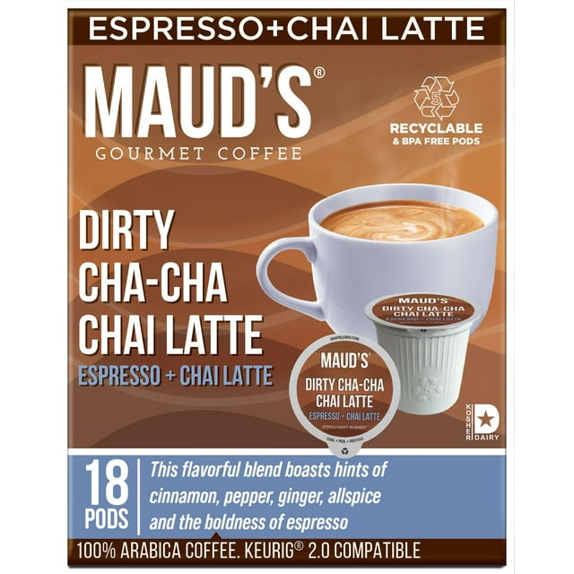 Maud's Espresso & Chai Latte Tea Pods, Dirty Cha Cha Chai Latte, Compatible w/ K-Cup Brewers ...