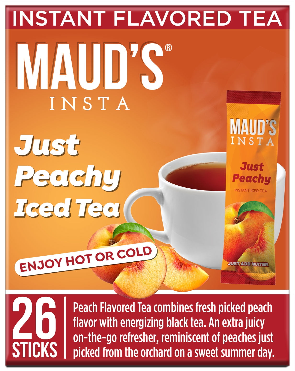 Maud's Just Peachy Instant Peach Tea Packs, Hot or Iced, 26ct - Walmart.com