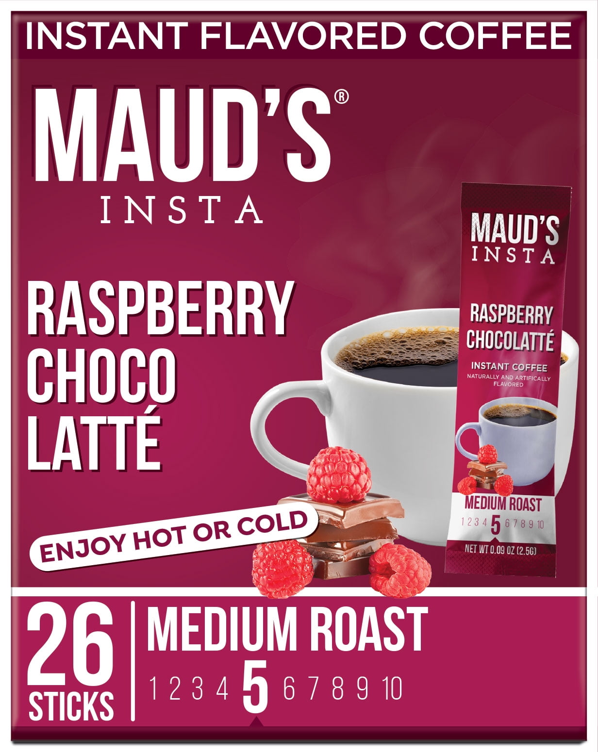 Maud's Raspberry Chocolate Instant Coffee, Flavored Café Beans, 26ct Latte Sticks - Walmart.com