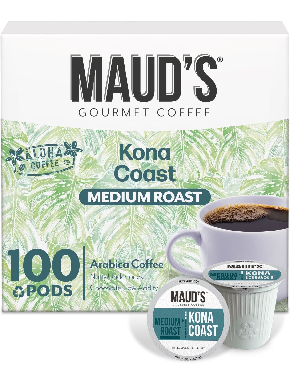 Maud's Kona Coffee Pods, 100 ct, Medium Roast Coffee in Recyclable Single Serve Pods – 100% ...