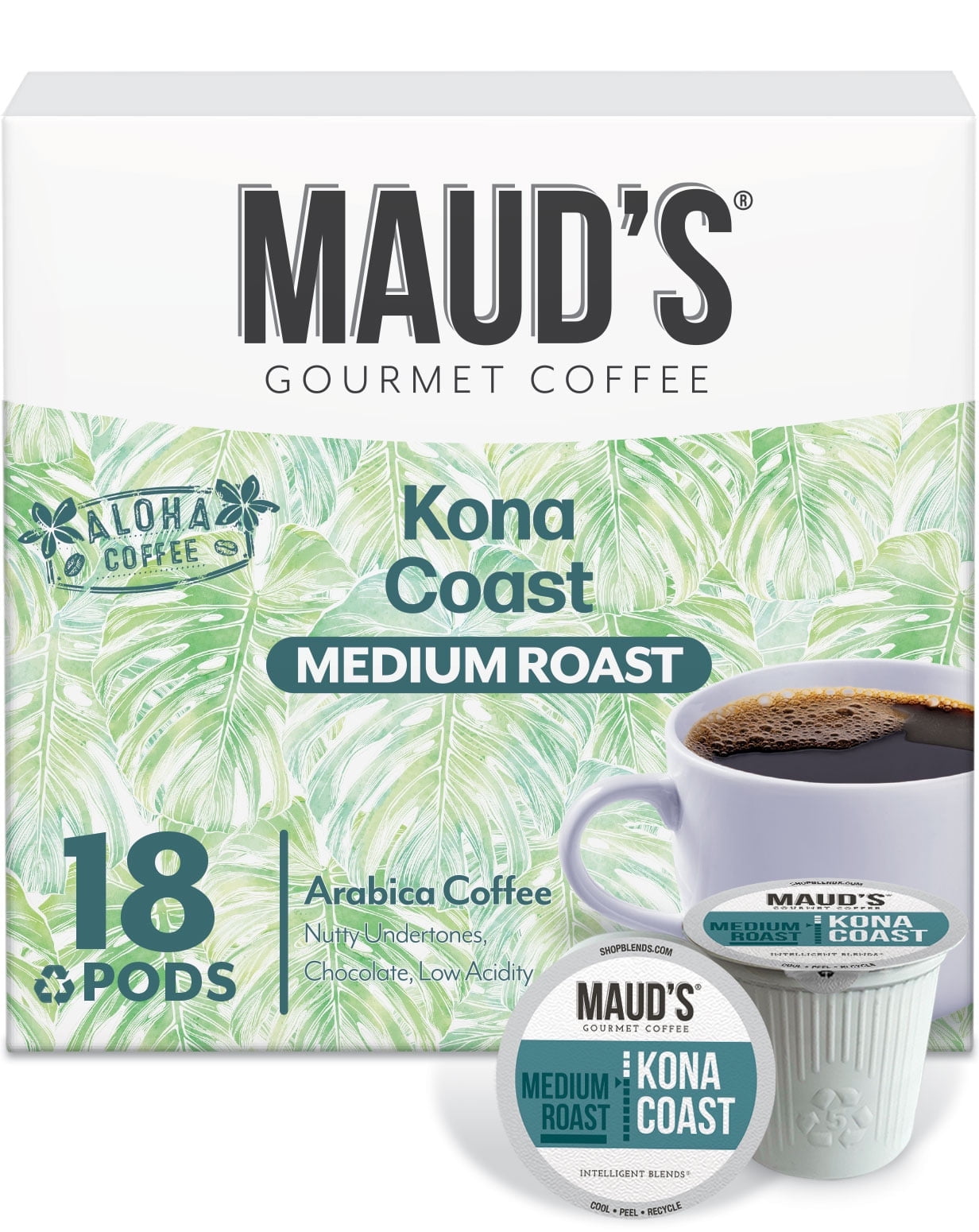 Maud's Kona Medium Roast Coffee Pods, Kona Coast, Compatible w/ K-Cup Brewers, 18ct - Walmart.com