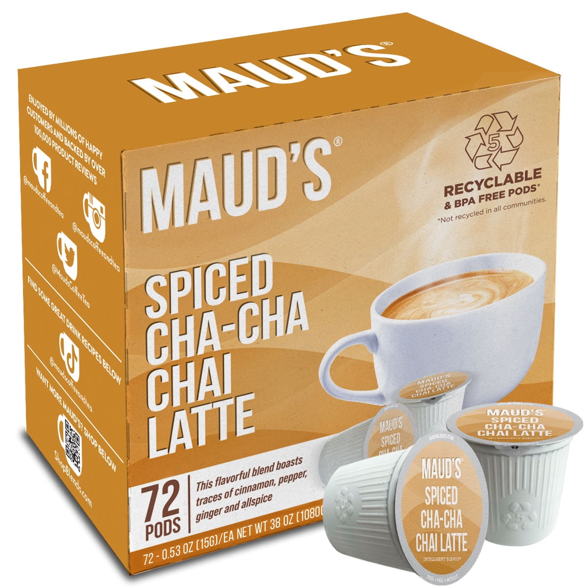 Maud's Spiced Chai Latte Pods, Spiced Cha Cha Chai Latte, Compatible w ...