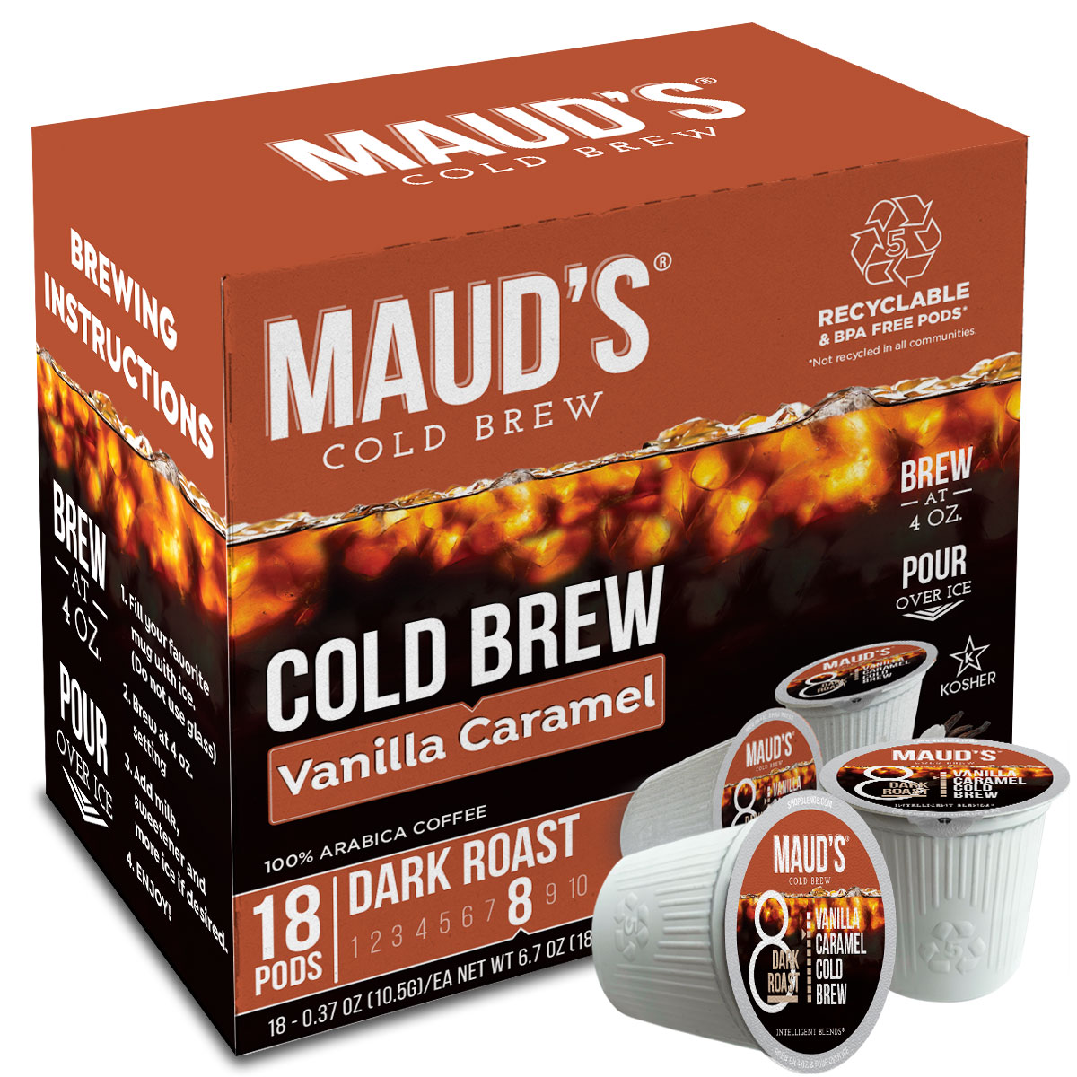 Maud's Vanilla Caramel Cold Brew Coffee Pods, Caramelizilla, Compatible ...