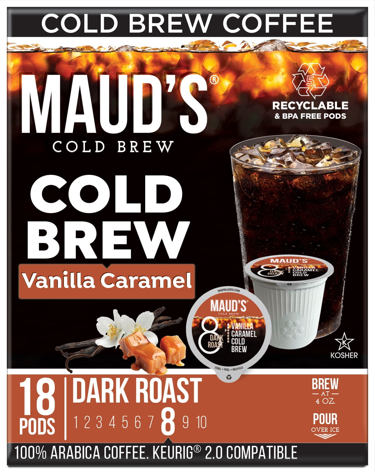 Maud's Vanilla Caramel Cold Brew Coffee Pods, Caramelizilla, Compatible ...
