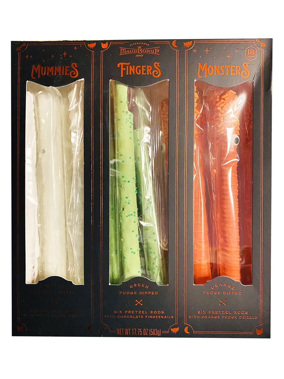 Maudborup Halloween Pretzel Rods 17.5 Oz! 3 Flavors Green Fudge, Orange ...