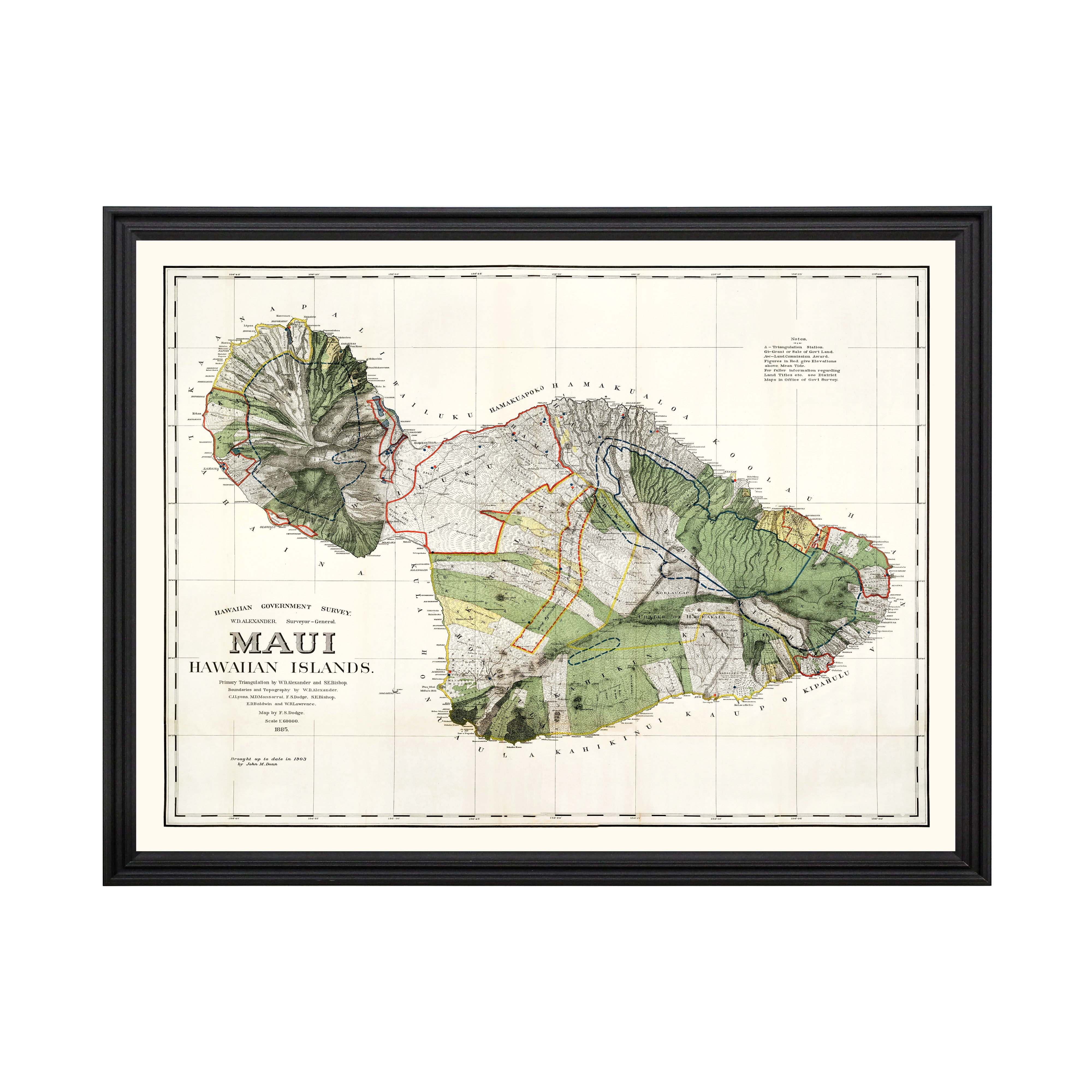 Maui Art, 1903 Vintage Map of Maui History Wall Decor Gift, Old Maui ...