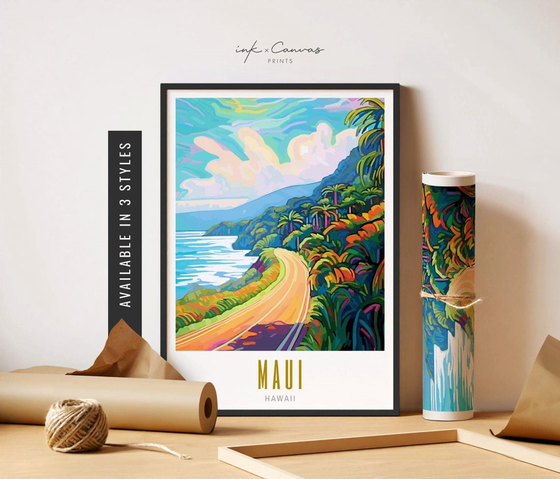 Maui Art Poster Lahaina Strong Maui Poster Road To Hana Maui Travel ...