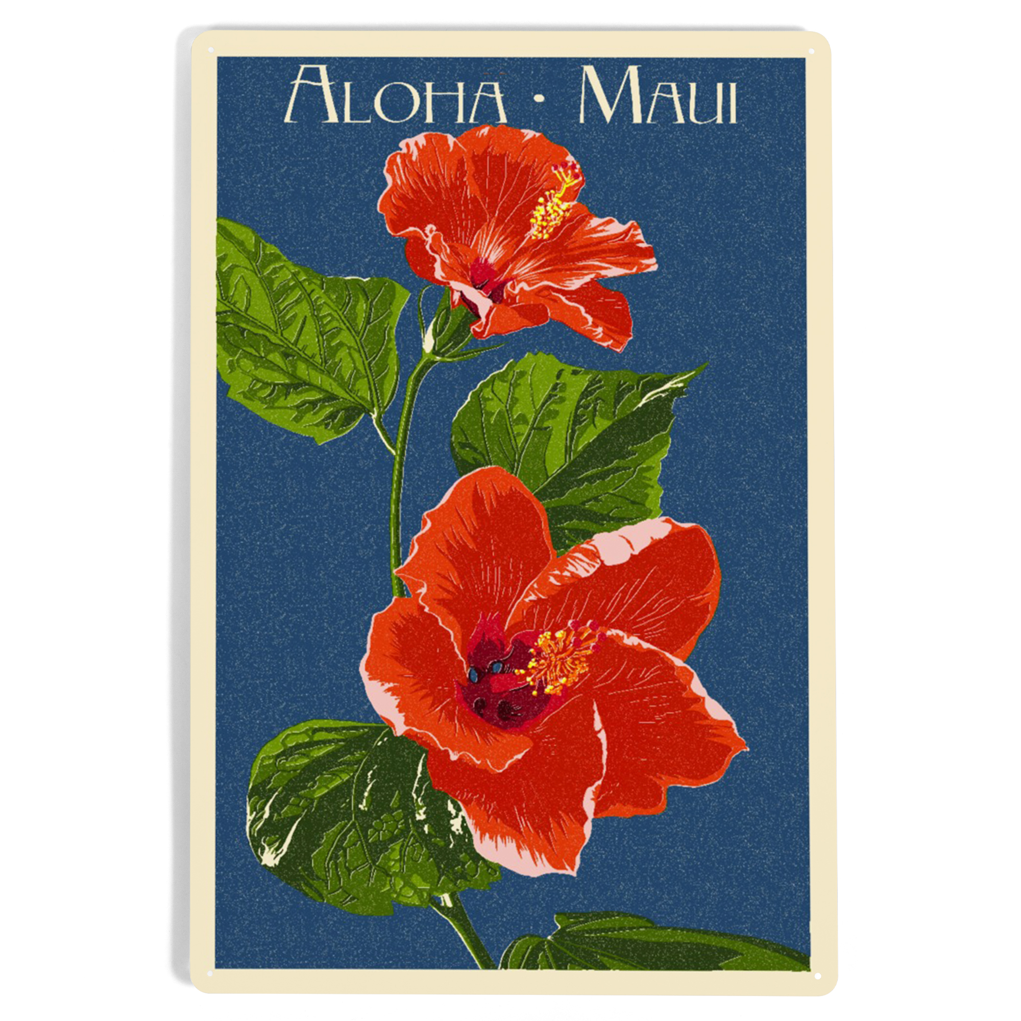 Maui, Hawaii, Aloha, Red Hibiscus Flower Letterpress (12x18 Aluminum ...