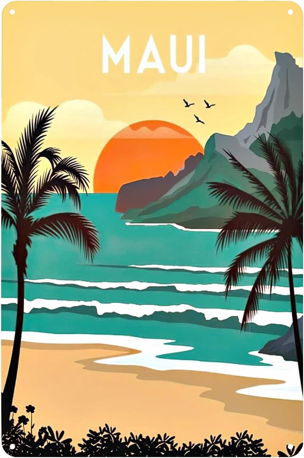 Maui Hawaii Beach Sunset Travel Poster City Trip Landscape Vintage ...