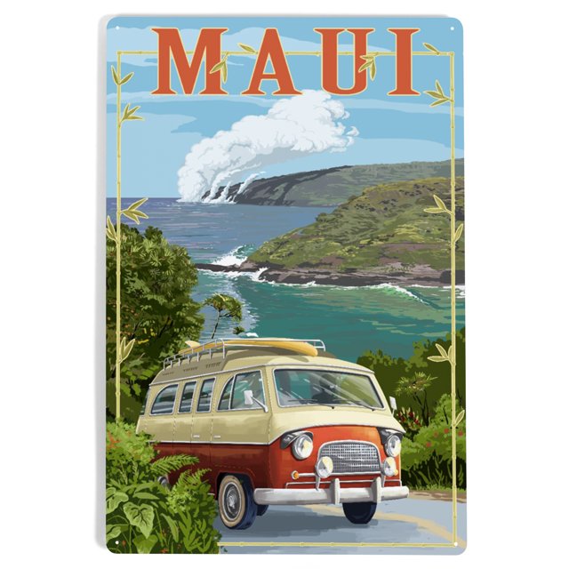 Maui Hawaii Camper Van 12x18 Aluminum Art Indoor Outdoor Metal Sign