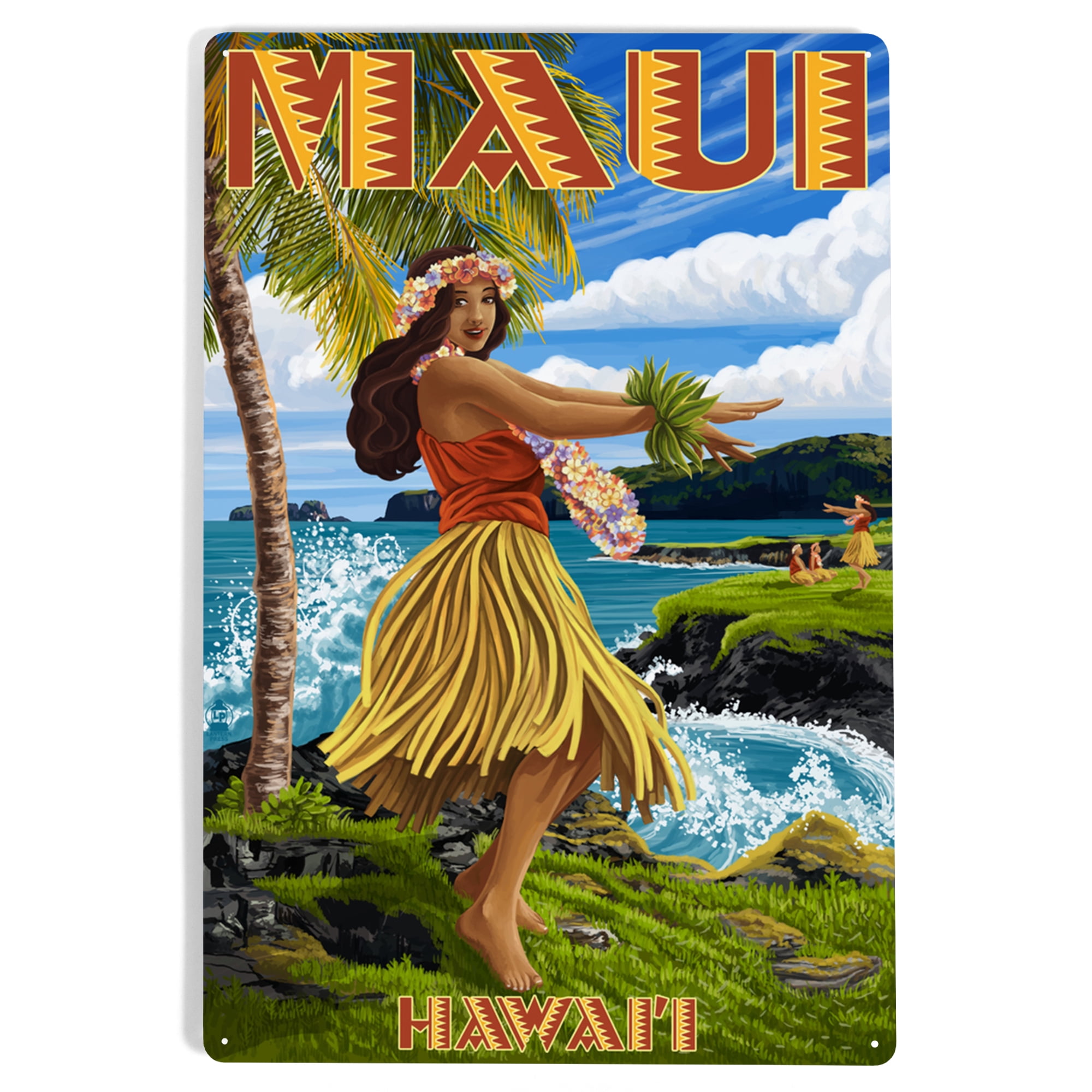 Maui, Hawaii, Hula Girl on Coast (12x18 Aluminum Art, Indoor Outdoor ...