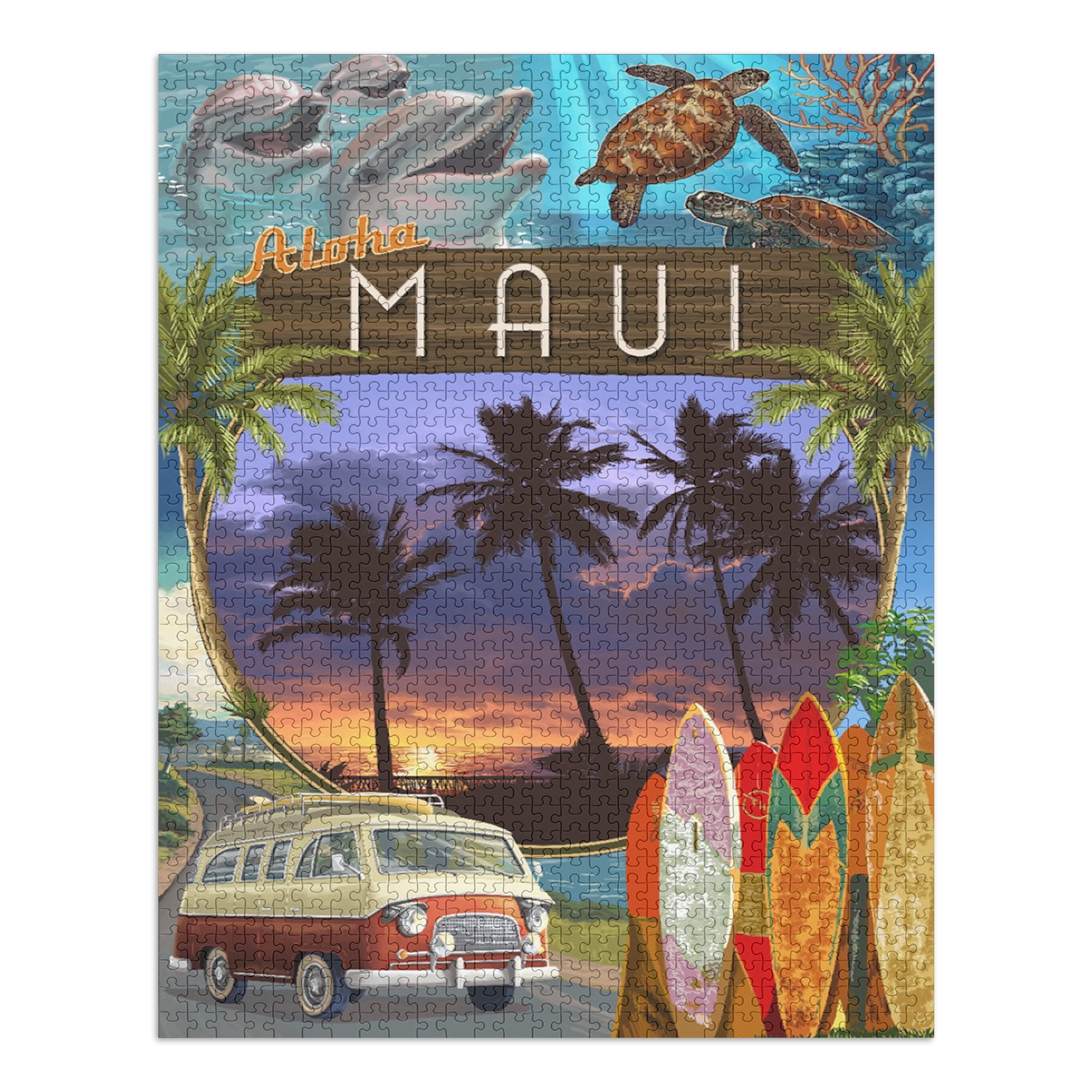 Maui, Hawaii, Montage with Camper Van (1000 Piece Puzzle, Size 19x27 ...
