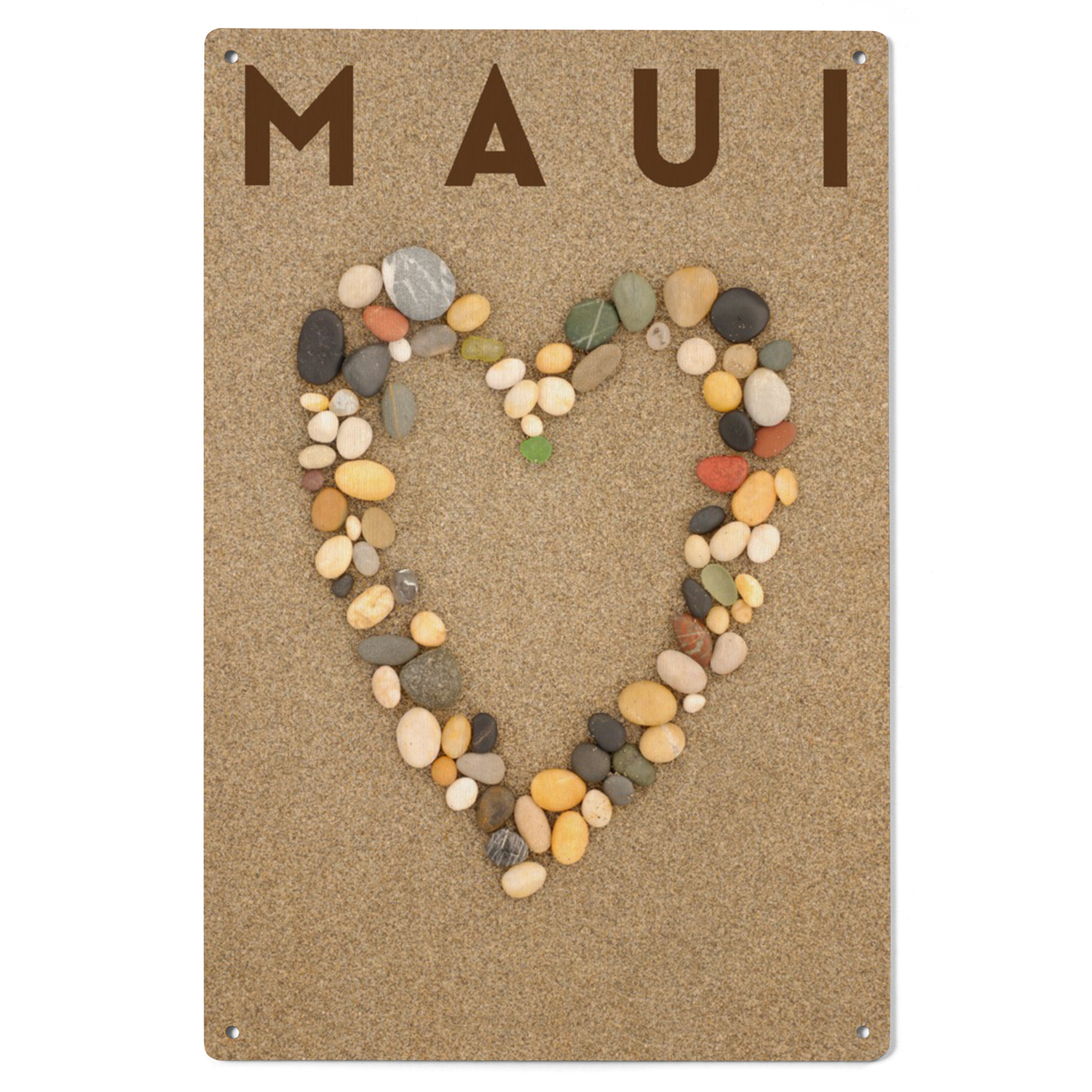 Maui, Hawaii, Stone Heart on Sand Birch Wood Wall Sign (6x9 Rustic Home ...