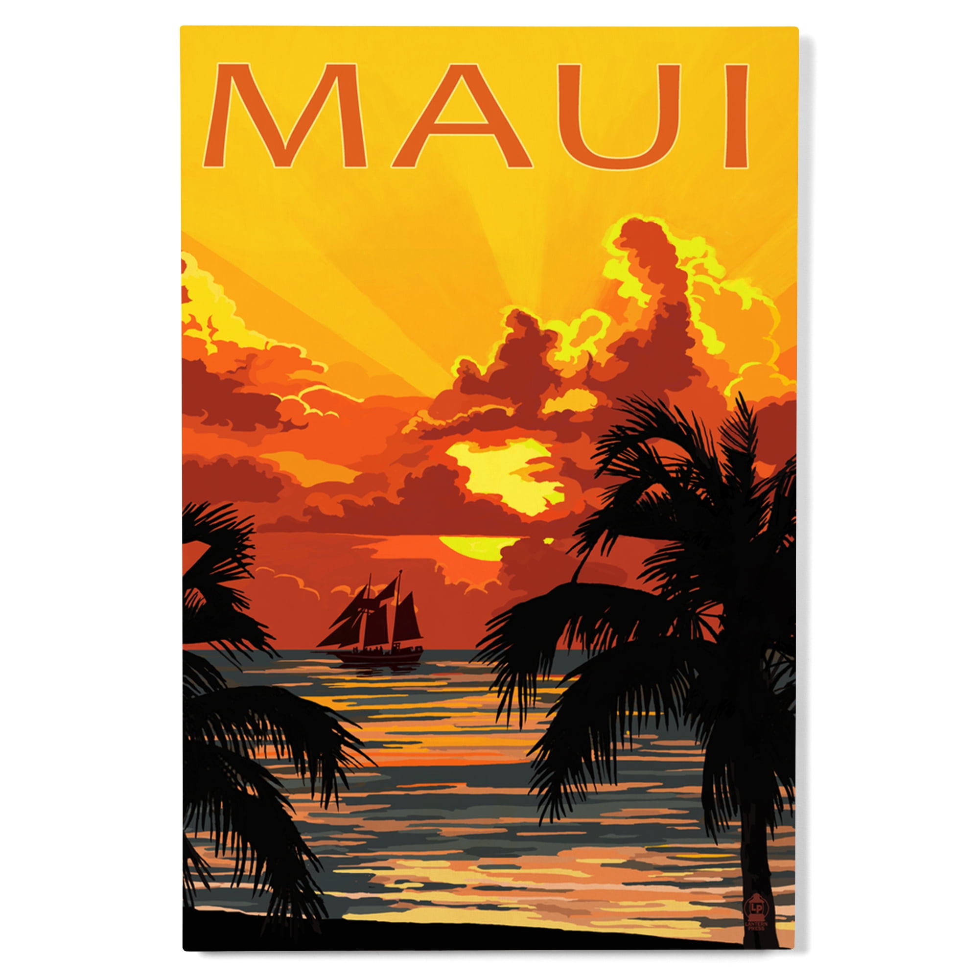 Maui, Hawaii, Sunset and Ship Birch Wood Wall Sign (12x18 Rustic Home ...