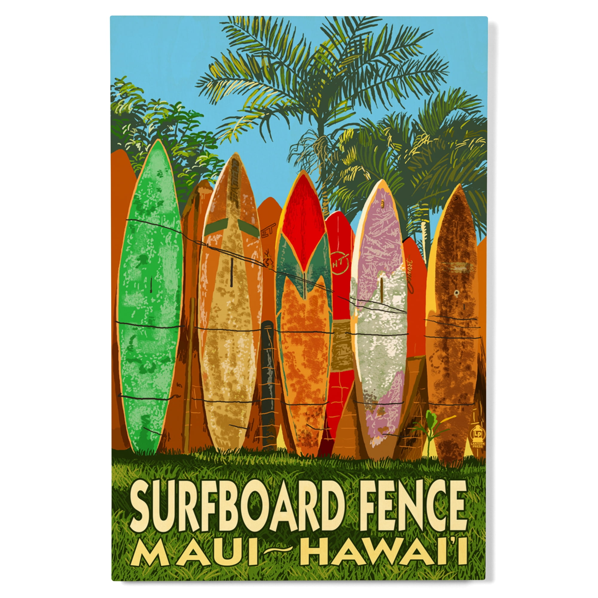 Maui, Hawaii, Surfboard Fence Birch Wood Wall Sign (12x18 Rustic Home ...