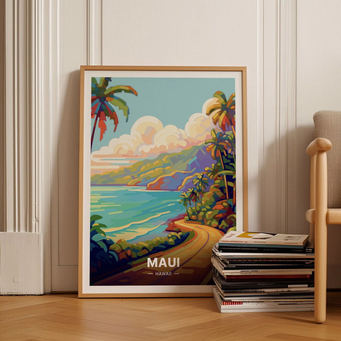 Maui Travel Poster, Hawaii Road To Hana Art, Mid-Century Modern Wall ...