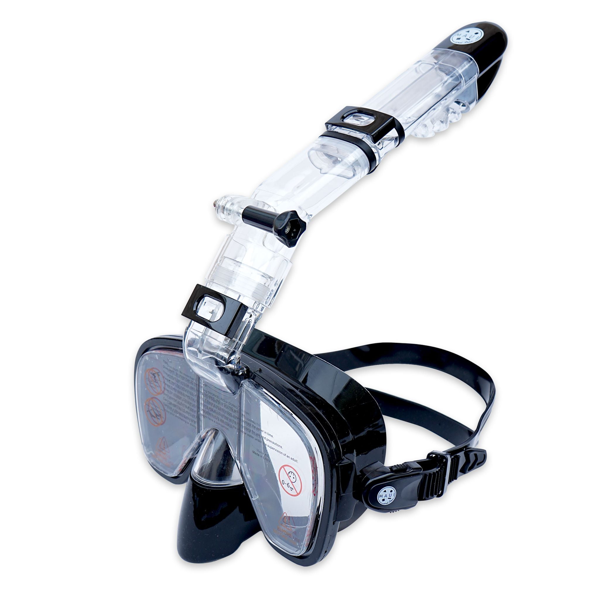 MAUI AND SONS Full Face Snorkel Mask with GoPro Mount, Black, Adult ...