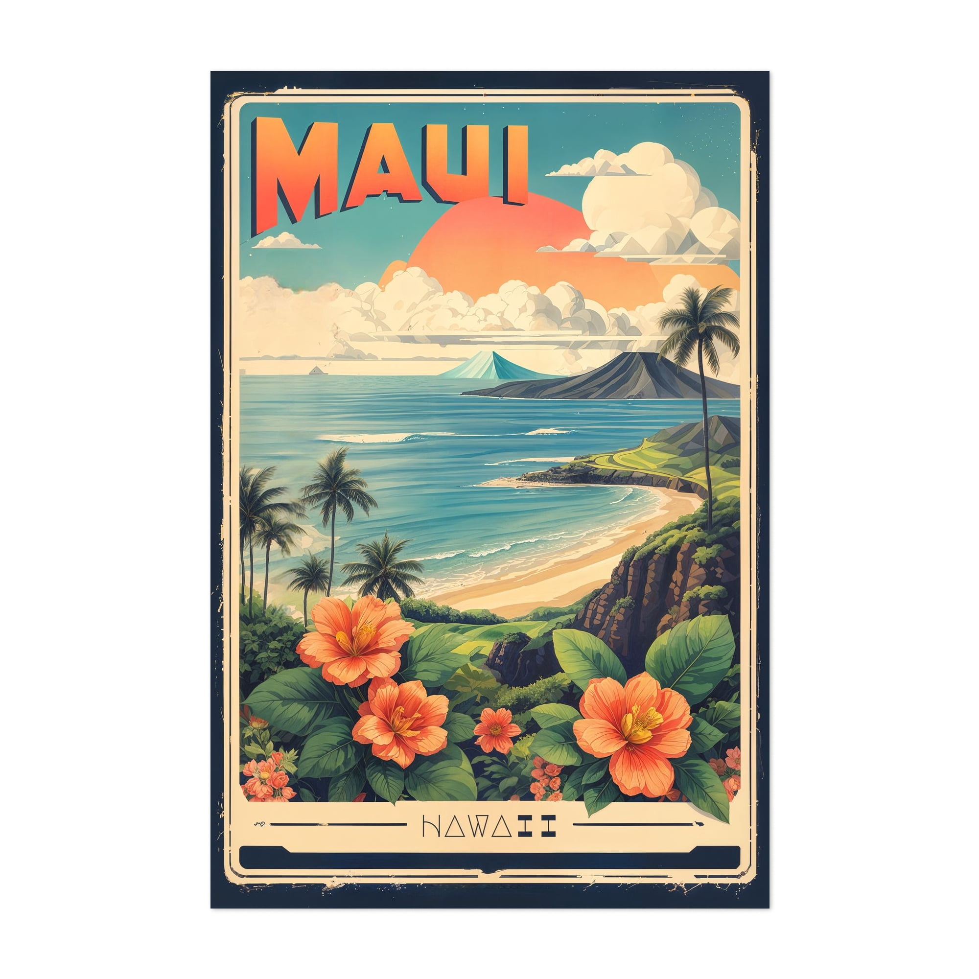 Maui's Vintage Charm: Retro Travel Poster - Hawaii Illustration Vintage ...