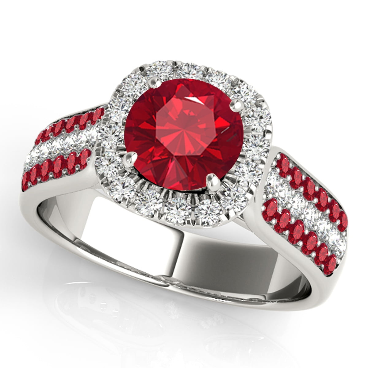 Mauli Jewels 1.55 Carat Ruby and Diamond Engagement Ring for Women, Unique Design 14K White Gold ...