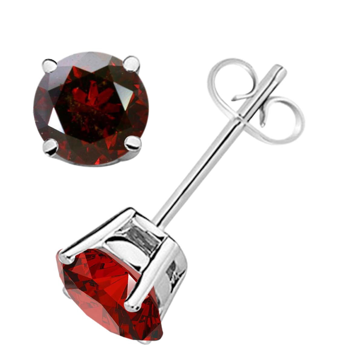Mauli Jewels 2.00 Carat Weight Red Natural Round Diamond Prong Set Stud ...