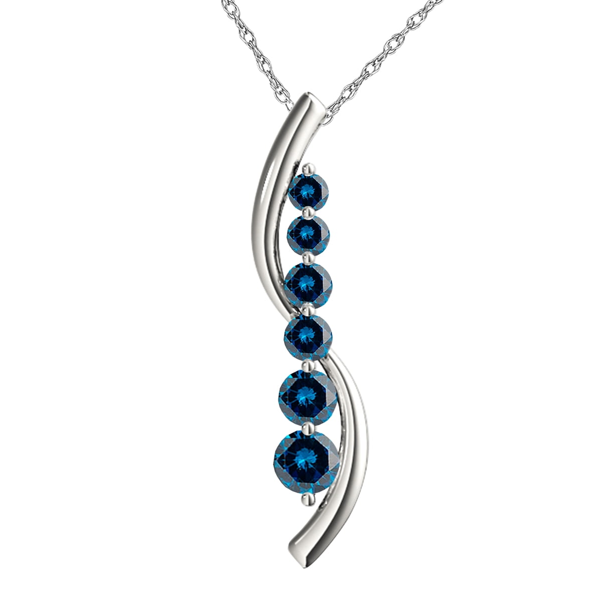 Mauli Jewels 3/4 Carat Natural Round Blue Diamond ( Calrity - I1/I2 ) Six Stones 18 Box Chain ...