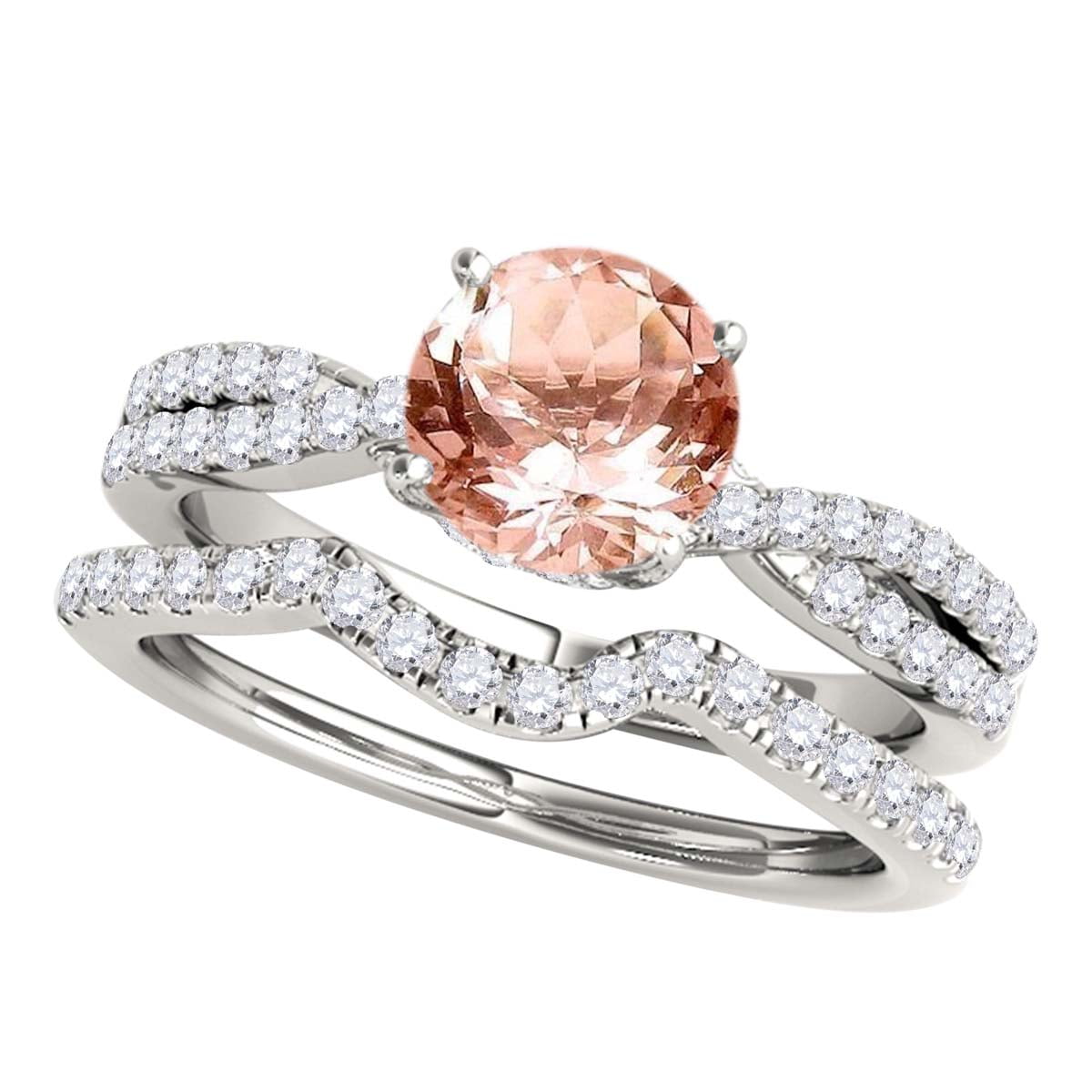 Mauli Jewels Engagement Rings for Women 1.20 Carat Halo Morganite And ...