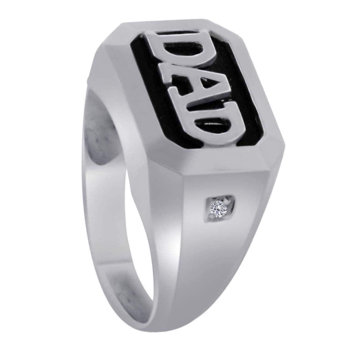 Mauli Jewels Father's Day Gift for Men 0.02 Carat Mens DAD Embossed Onyx And Diamond Ring Prong ...