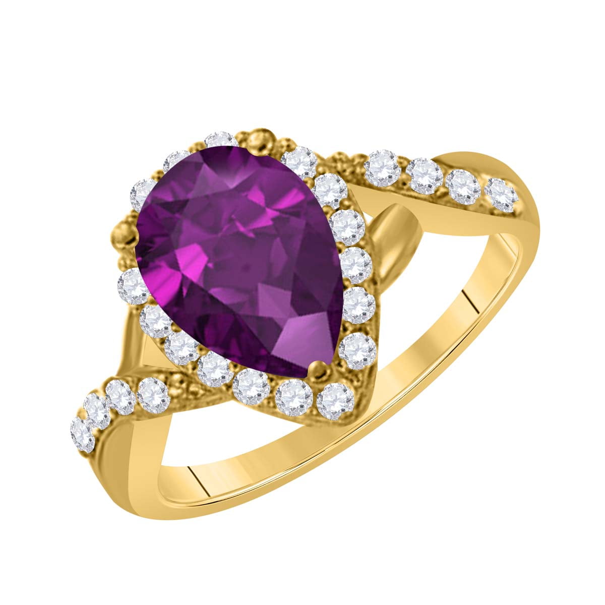 Mauli Jewels Rings for Women 1.46 Carat Diamond and Pear Shape Amethyst ...