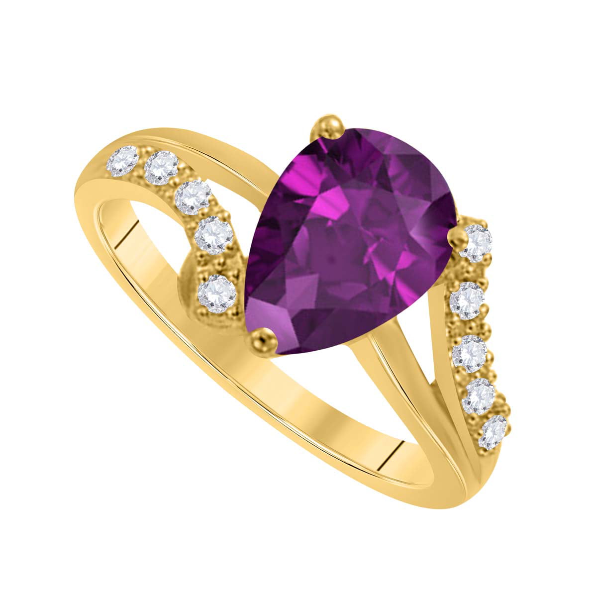 Mauli Jewels Rings for Women 1.85 Carat Diamond and Pear Shape Amethyst ...