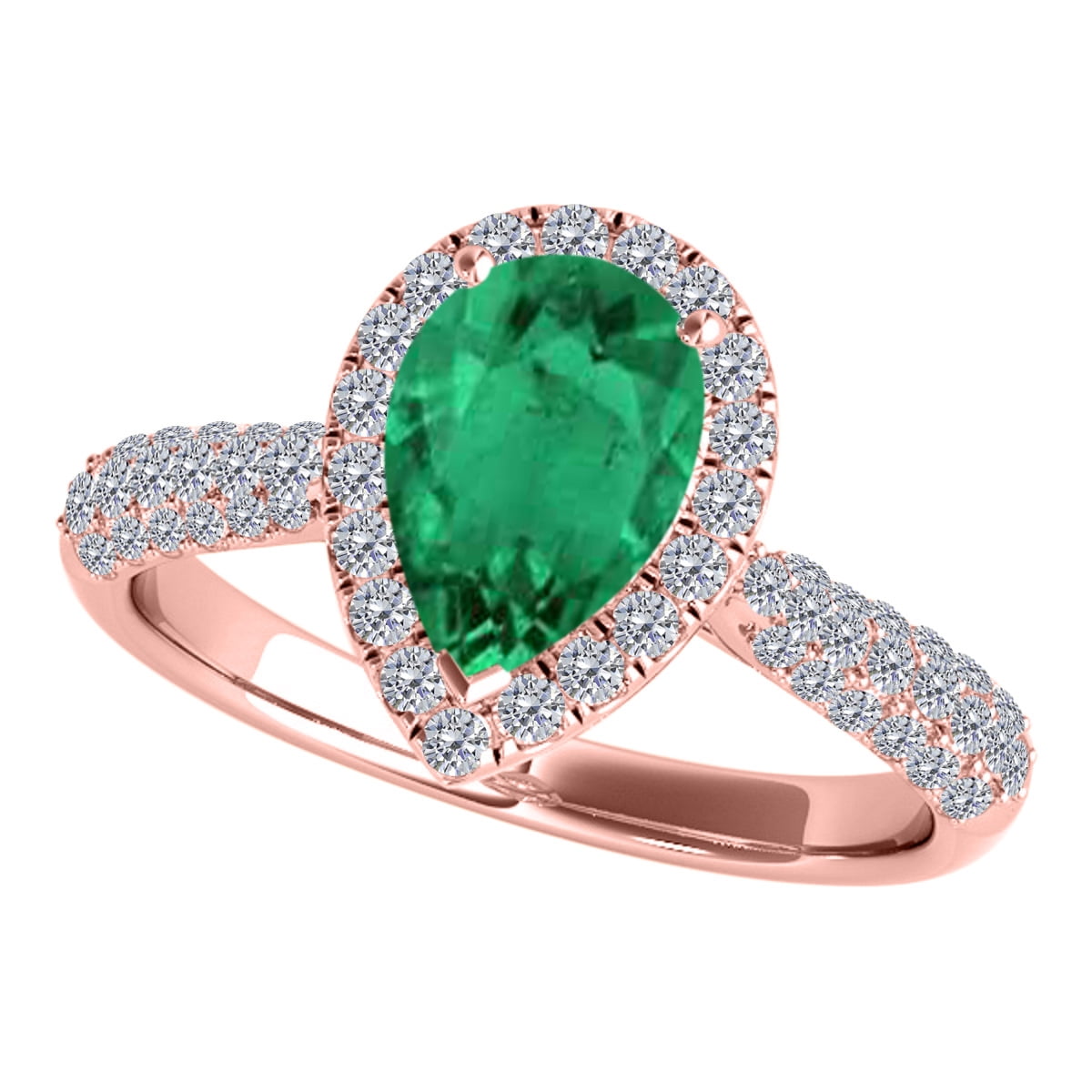 Mauli Jewels Rings for Women 1 Carat Diamond And Pear Shaped Emerald ...