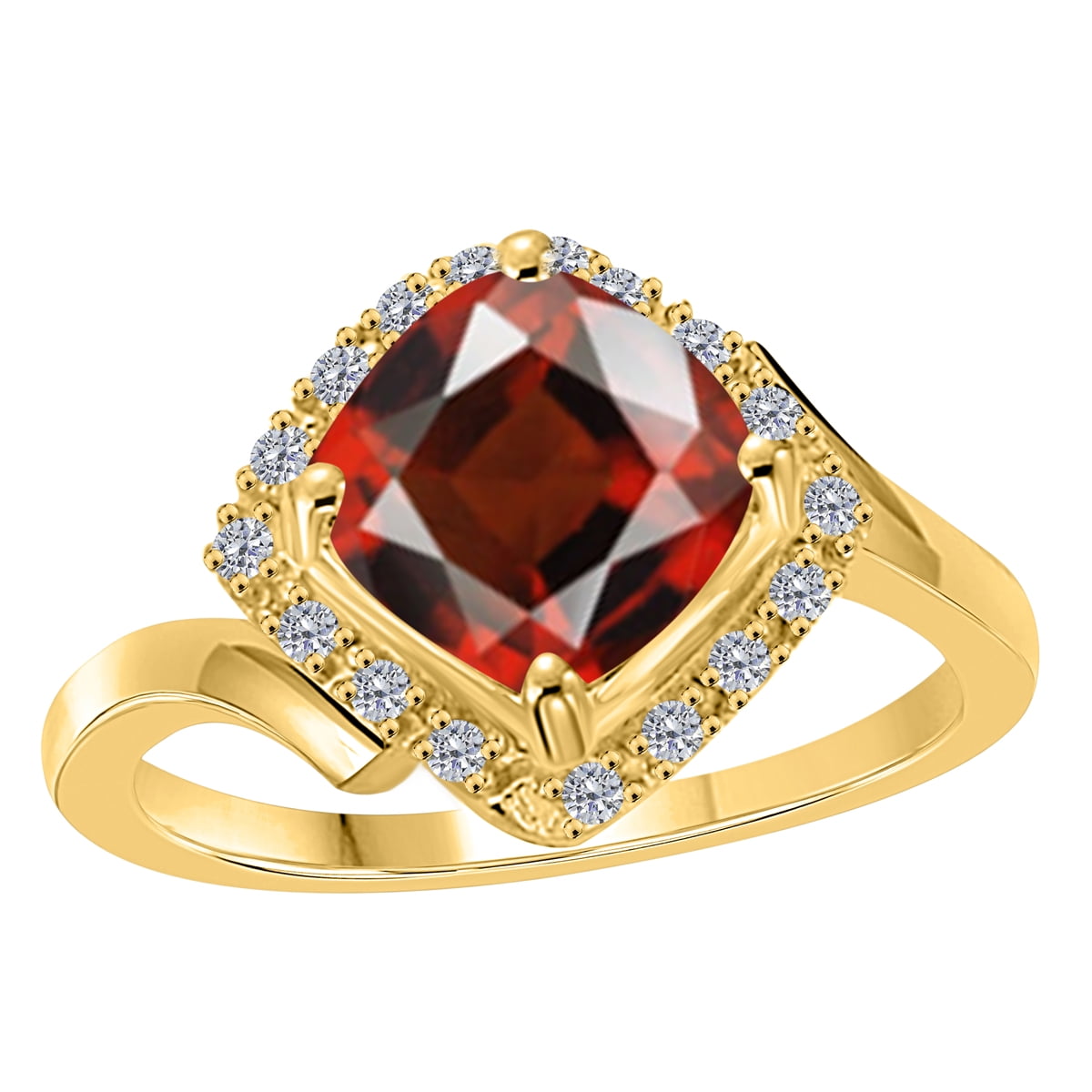 Mauli Jewels Rings for Women 2.30 Carat Diamond And Cushion Cut Garnet Ring 4 Prong 14K Yellow ...