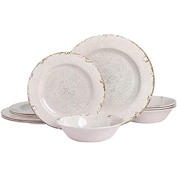 Mauna Melamine Plastic Dinnerware Set, Service for 4 (12pcs), Ice ...