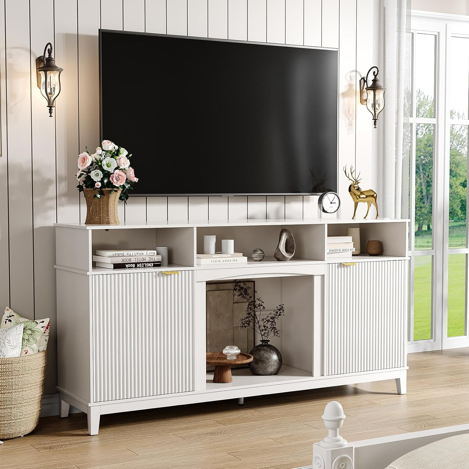 Maupvit 65 Inch TV Stand, Wood Entertainment Center with Large Storage ...
