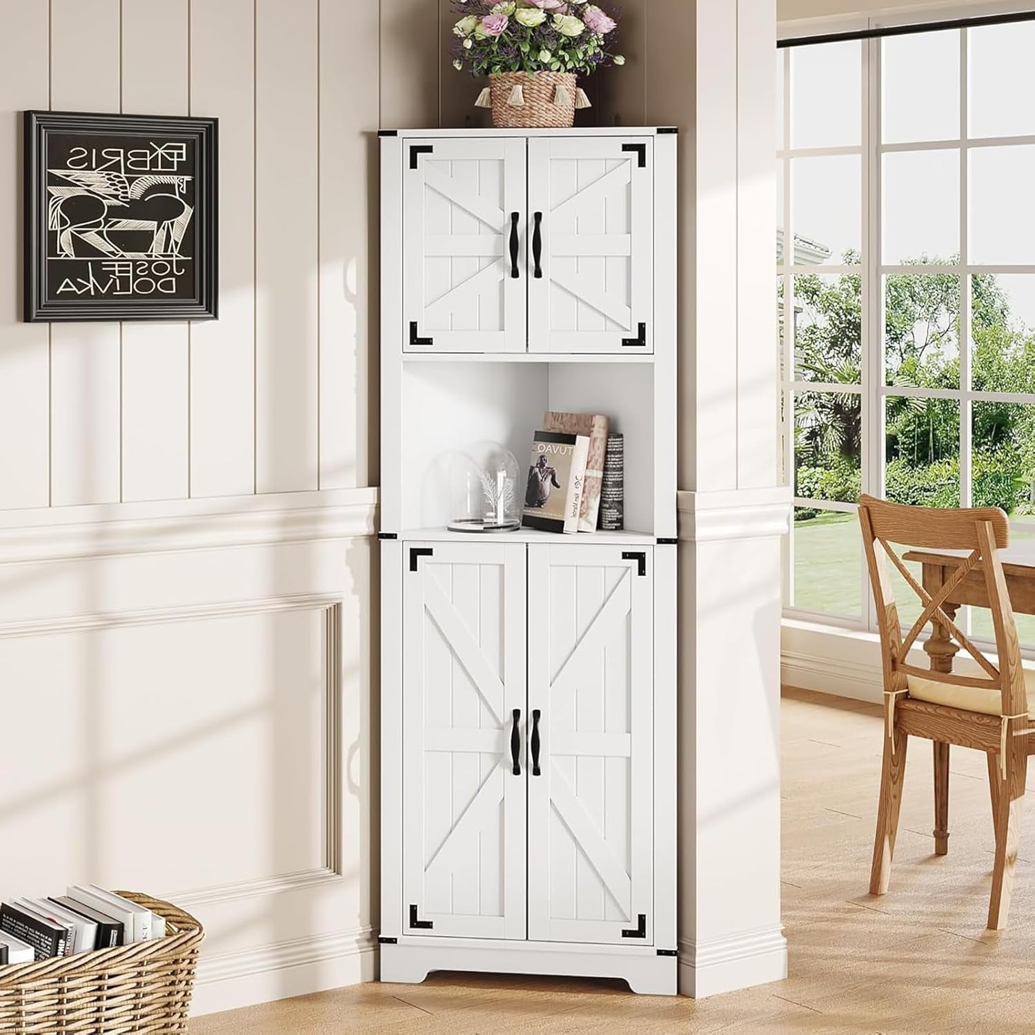 Maupvit 68" Tall Corner Cabinet with 4 Barn Doors & Adjustable Shelves ...