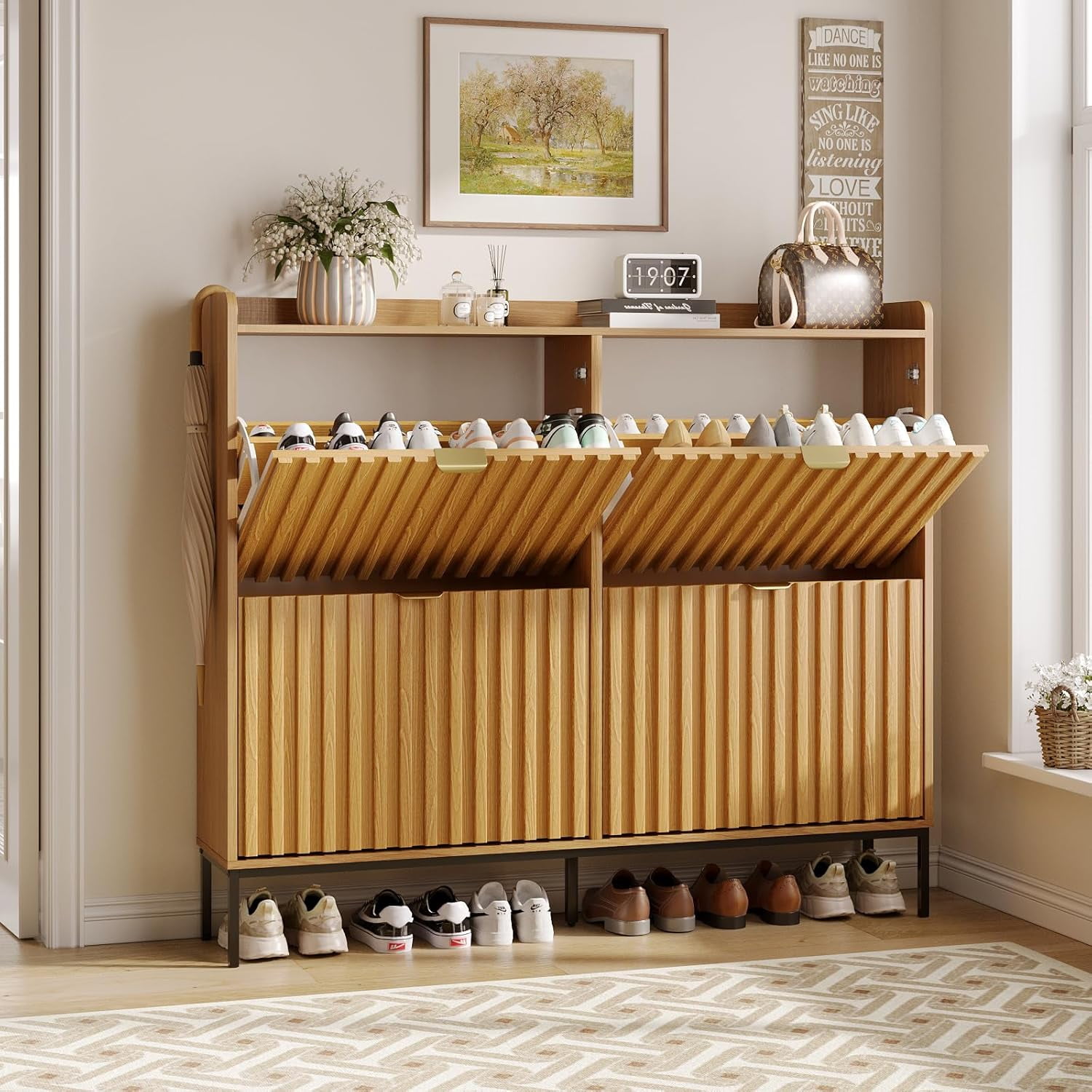 Maupvit Large Fluted Shoe Storage Cabinet with 4 Flip Drawers ...
