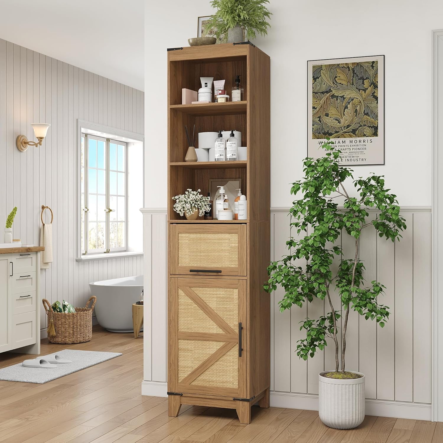 Maupvit Rattan Bathroom Storage Cabinet, Narrow Storage Cabinet with ...