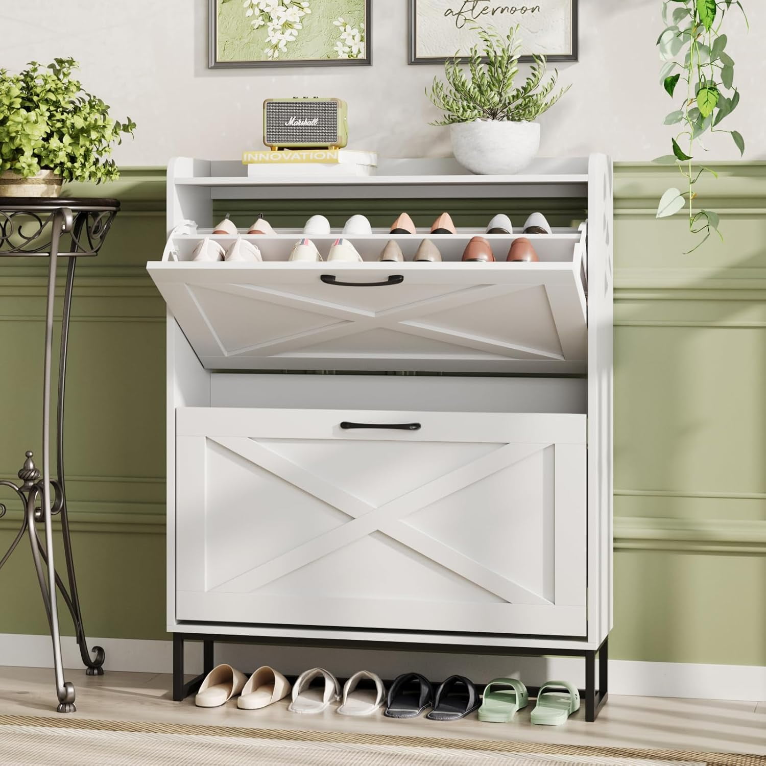 Maupvit Shoe Cabinet with 2 Flip Drawers, Freestanding Shoe Cabinet ...