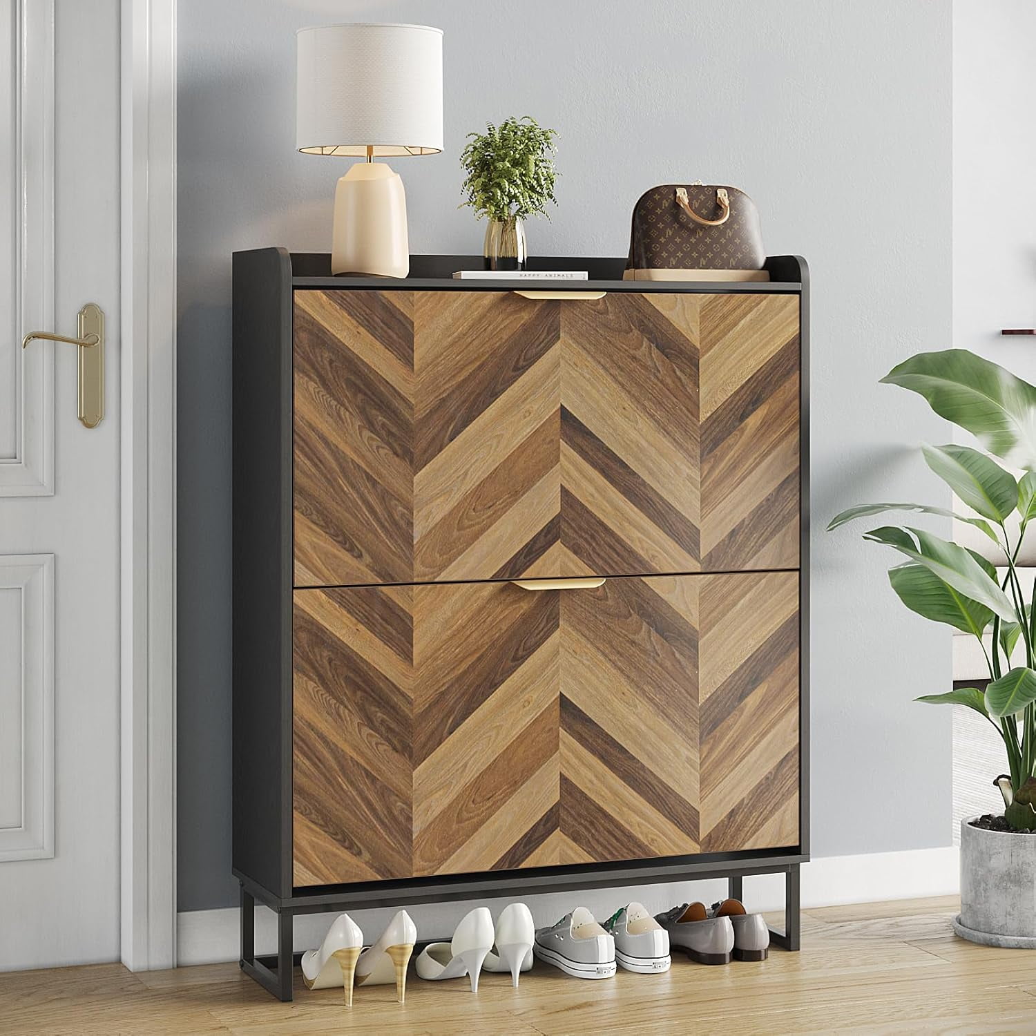 Maupvit Shoe Cabinet with 2 Flip Drawers, Shoe Storage Cabinet for ...