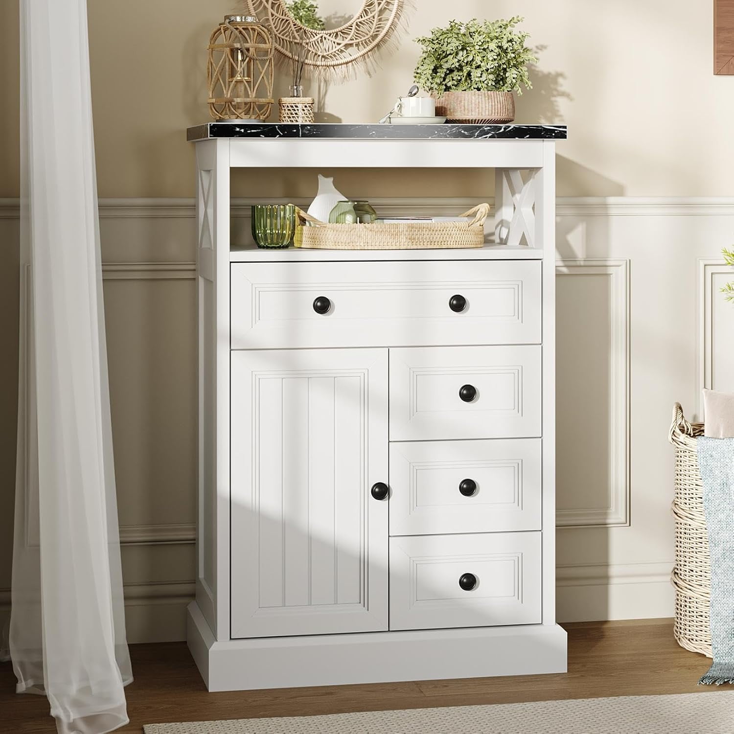 Maupvit Small Bathroom Floor Cabinet, 23" Rustic White Coffee Bar ...